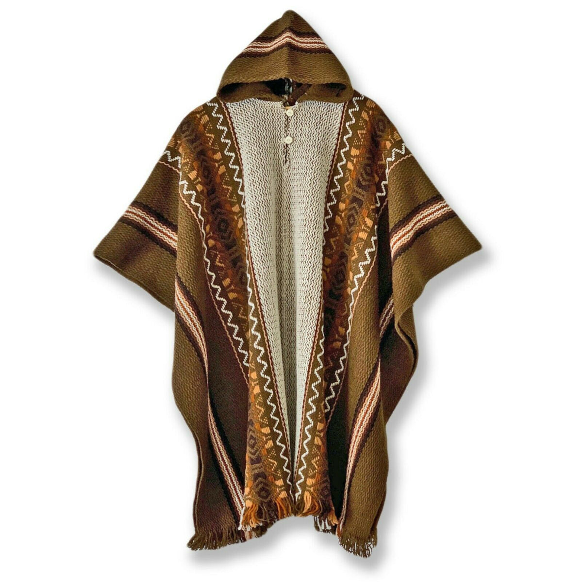 Lama Wool Unisex Sydamerikansk handvävd huva Poncho - Solid Khaki ...